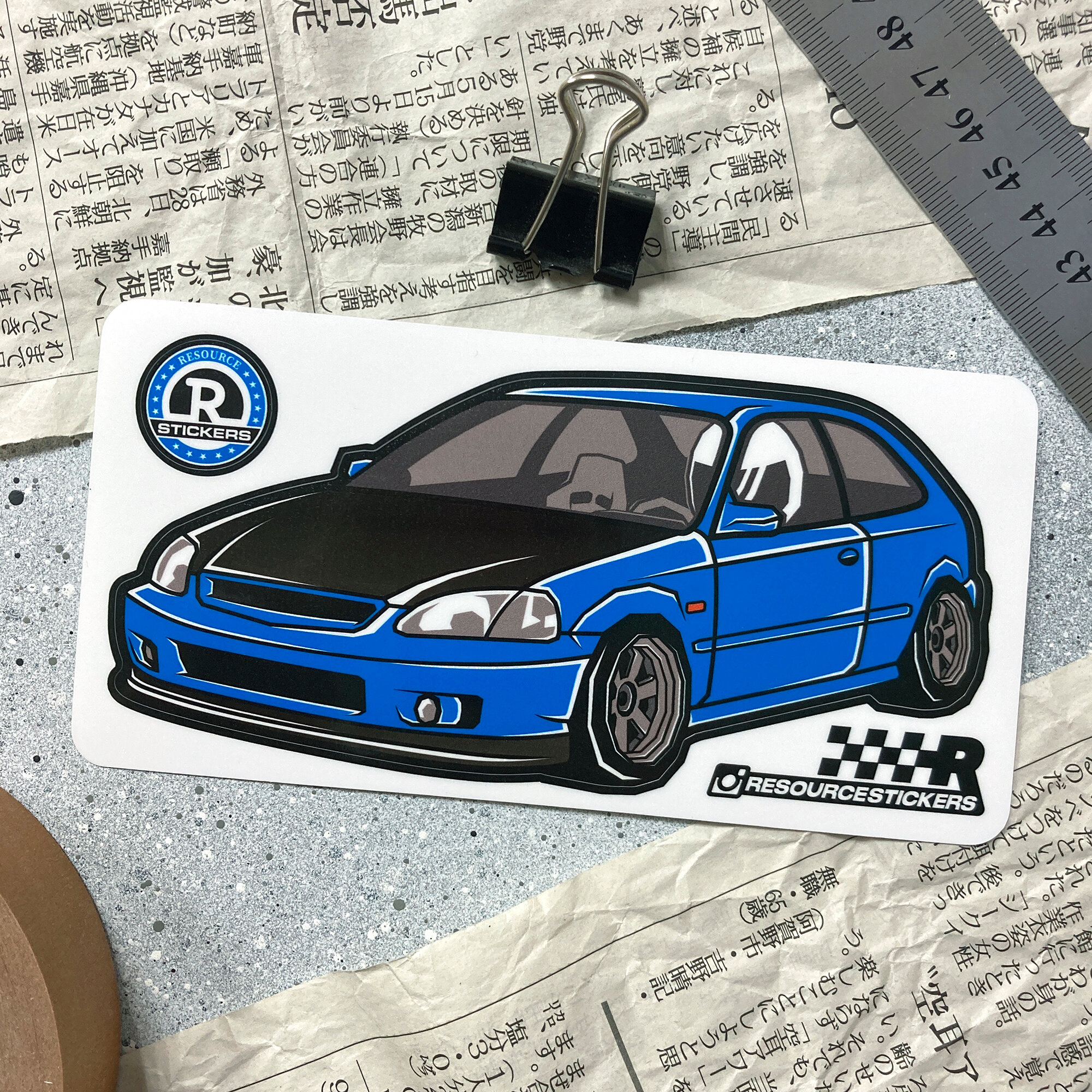 Наклейка на авто Honda Civic 6 синий, 14.5х7