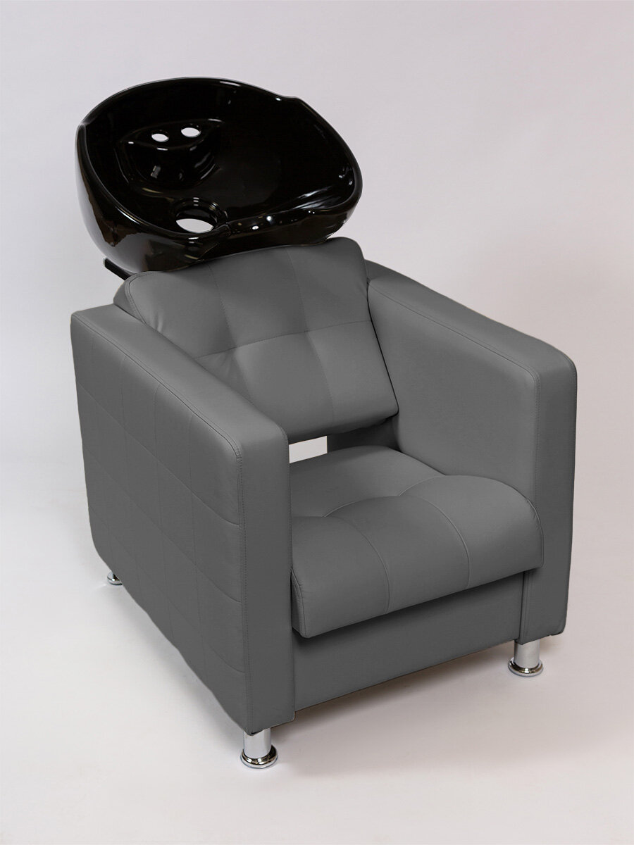 Парикмахерская мойка с креслом Квадрат, глубокая раковина черного цвета, Уютный мастер, светло- серый