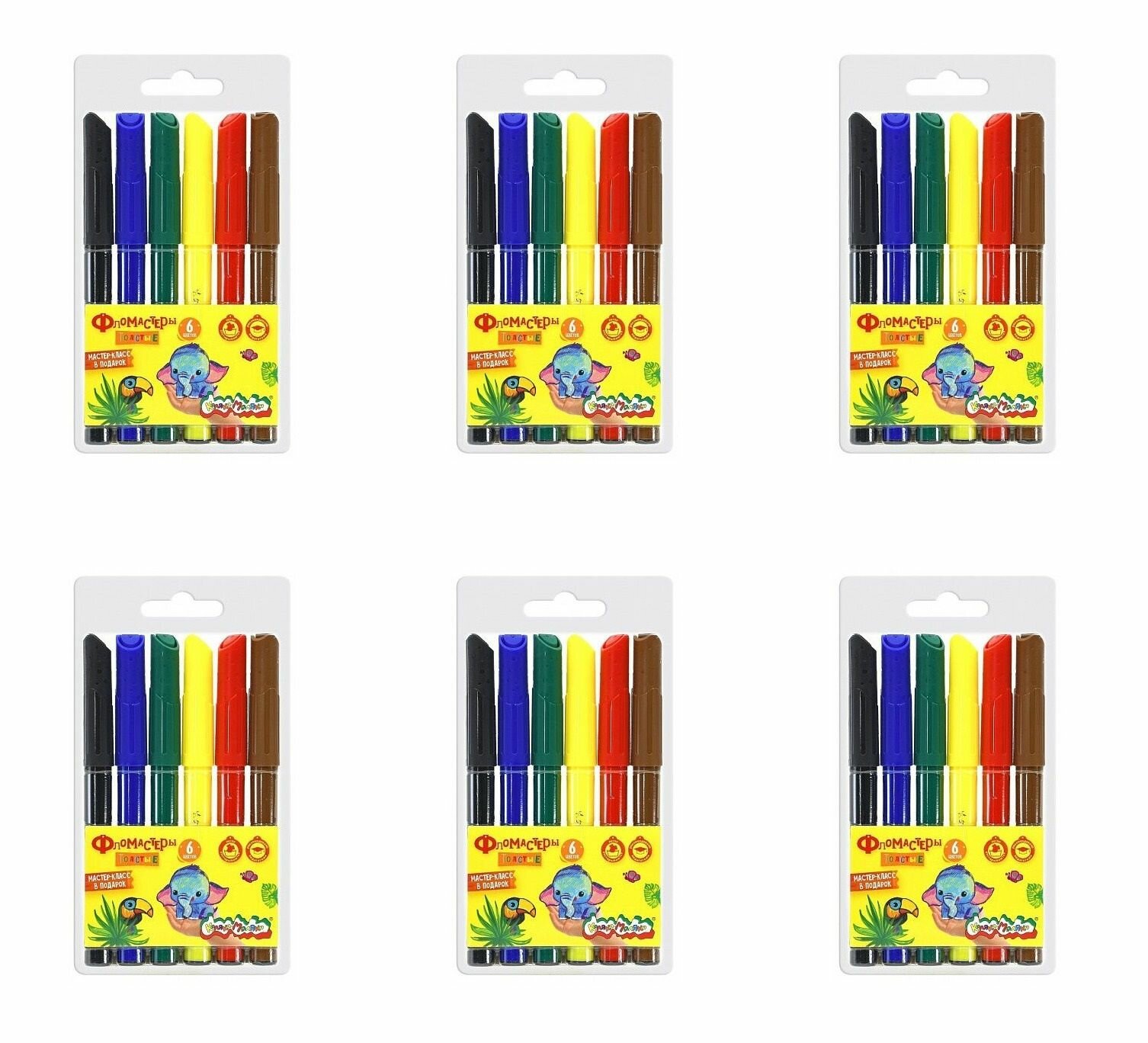 Каляка-Маляка Фломастеры толстые, в круглом корпусе, 6 цветов, 6 уп