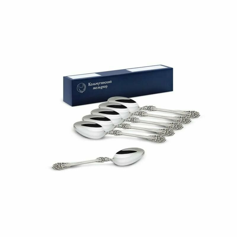Кольчугинский мельхиор Набор чайных ложек "Праздничный" посеребрение с чернением 6 пр. (КМ9220606)