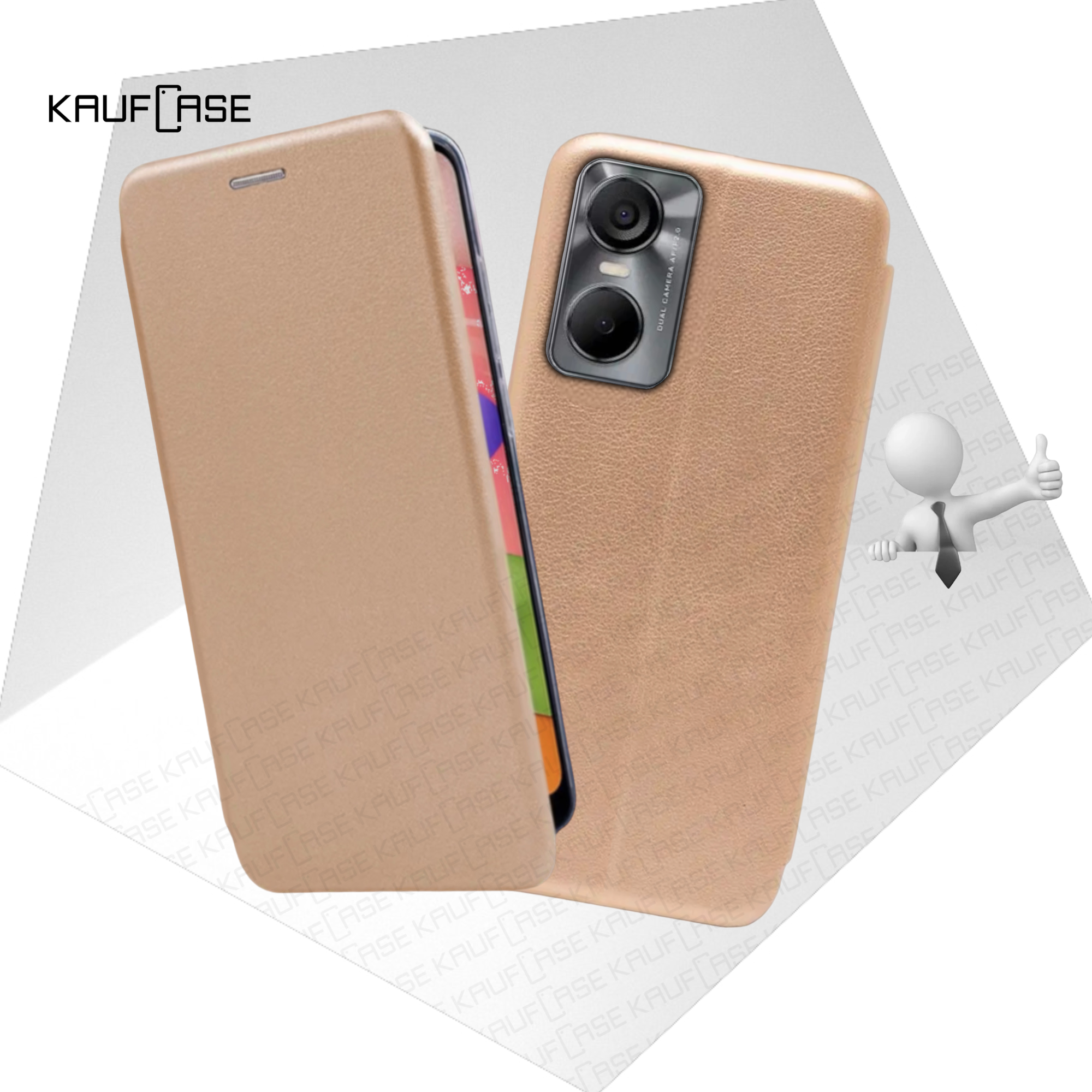 Чехол книжка для телефона Tecno Pop 6 Pro (BE8) (6.56"), золото. Текстура под кожу