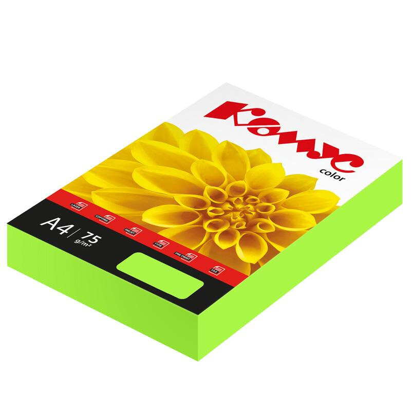 Бумага цветная Комус Color (зеленый неон) 75+-5гр, А4, 500 л 1683293