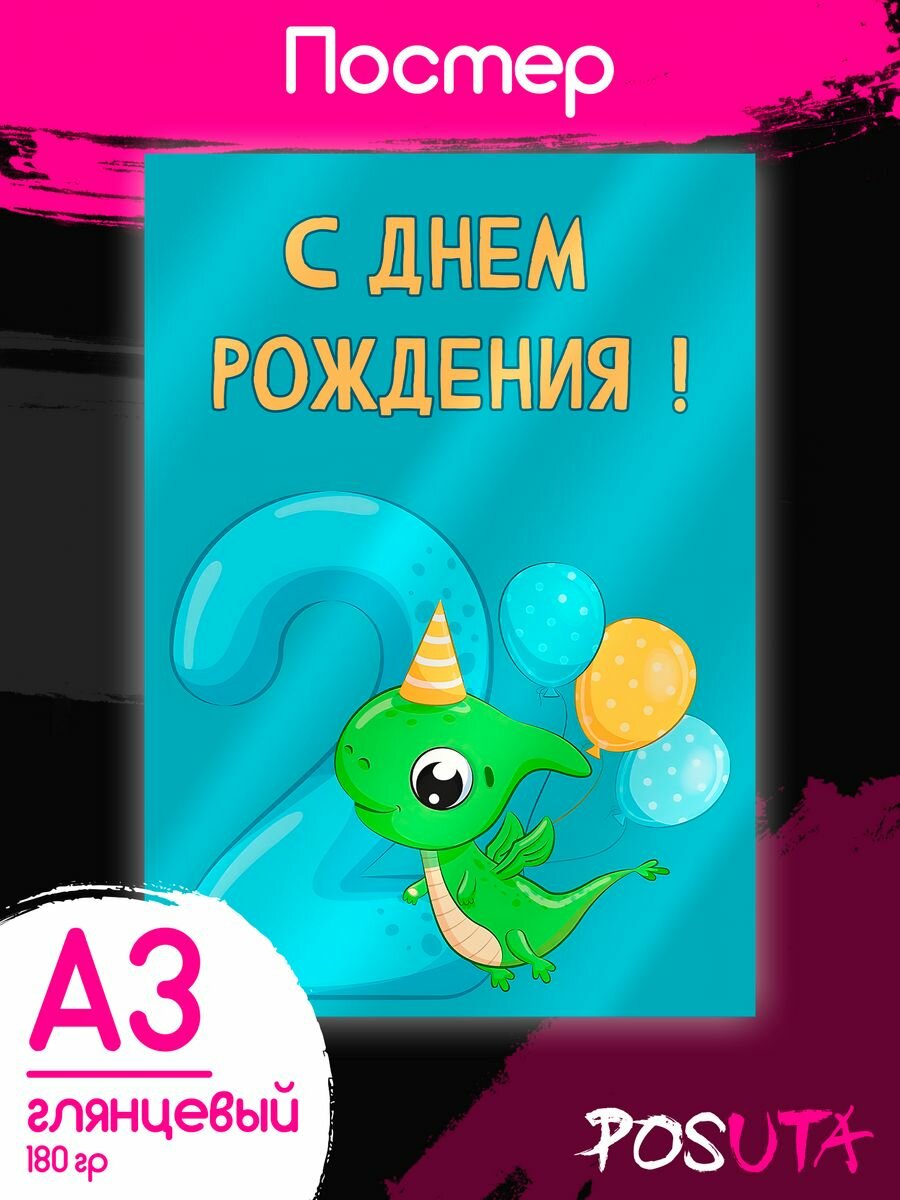 Плакат с Днем Рождения Постер 2 года