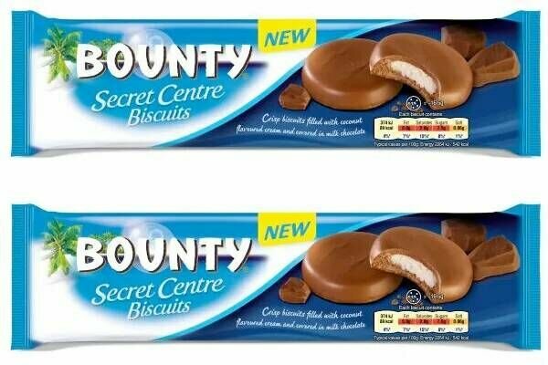 Бисквитное печенье в шоколаде Bounty Secret Centre Biscuits со сливочно-кокосовой начинкой 2 шт. по 132 г. (Великобритания)