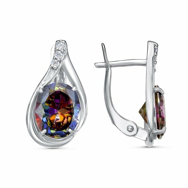 Серьги, серебро, 925 проба, родирование, фианит