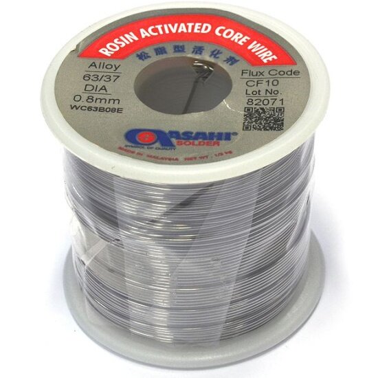 Припой с флюсом Asahi Припой WC63B08E, 0.8мм 0.5кг Sn63/Pb37 (СF10 флюс RA)