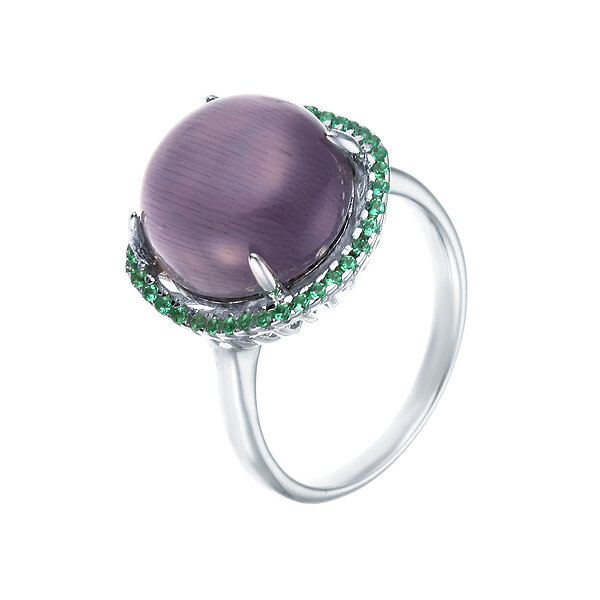Кольцо, серебро, 925 проба, фианит, кошачий глаз