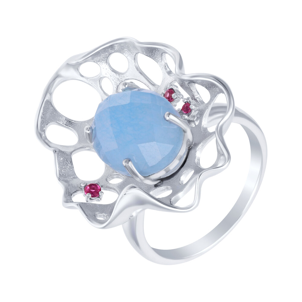 Кольцо, серебро, 925 проба, фианит, агат