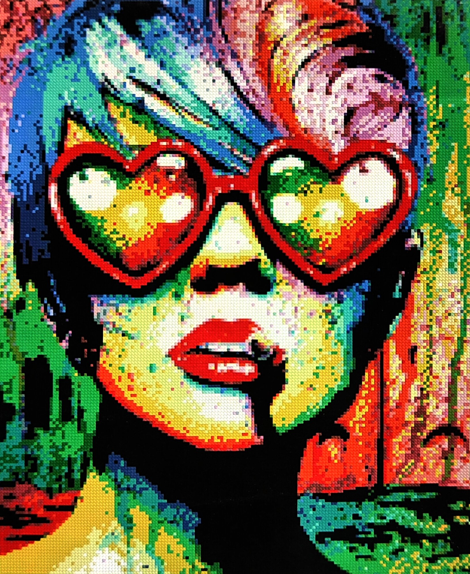 Алмазная мозаика "Девушка" 40x50, квадратные стразы попарт, лицо, глаз, губы, абстракция, яркая