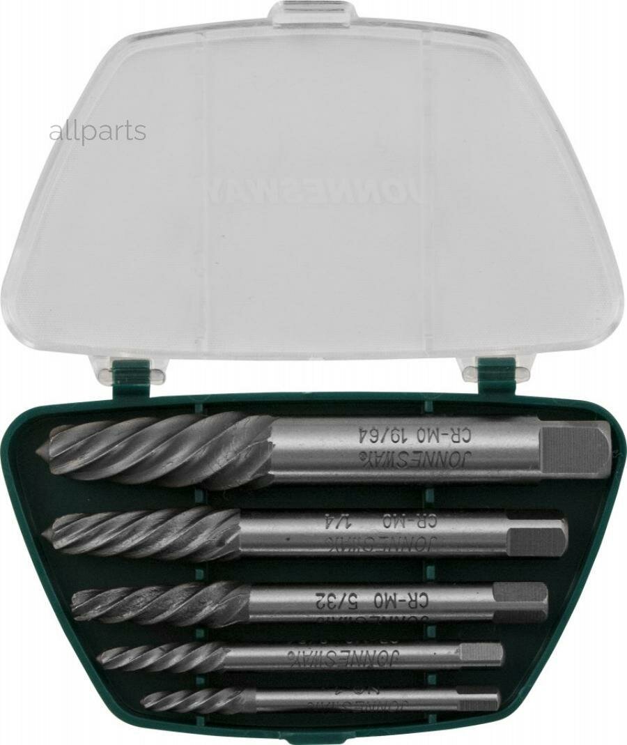 JONNESWAY AG010049 Набор экстракторов обломанных болтов 5 пр: 5/64-19/64 inch, размер посад. квадрата - 3 мм, 4 мм, 5 мм, 6 мм, 8 мм