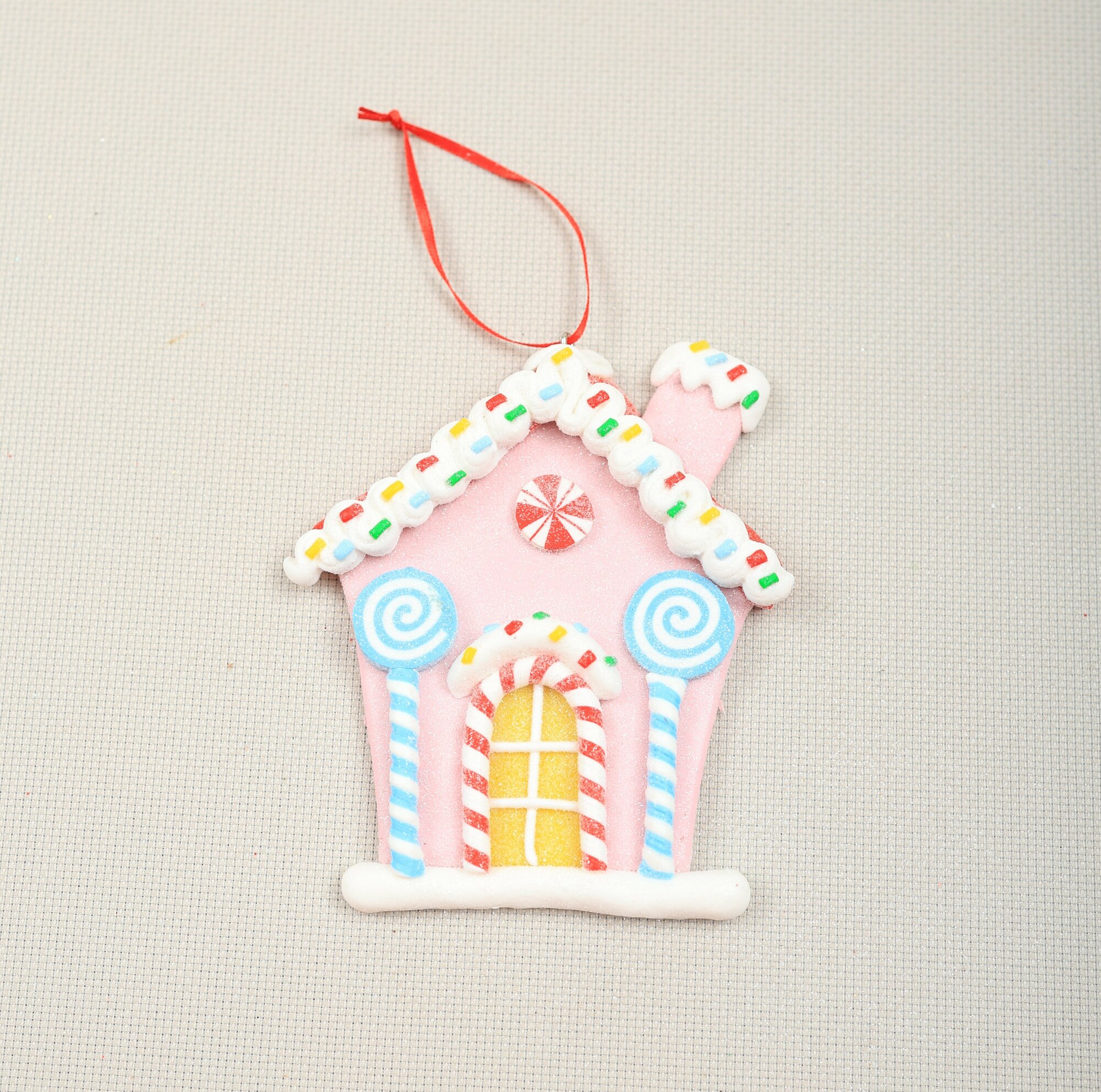 Подвеска на елку Домик 11 см, розовый