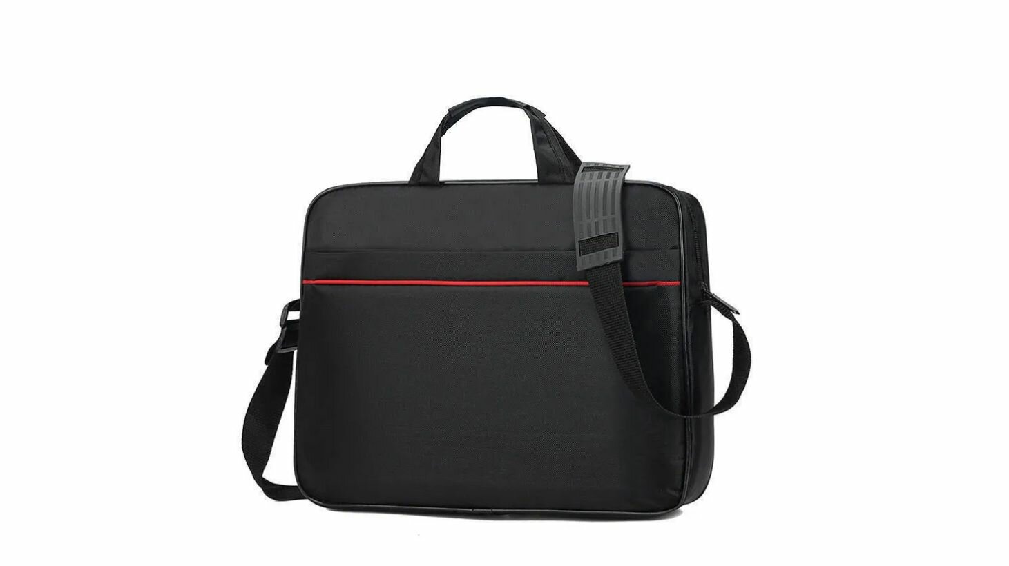 Сумка для ноутбука деловая , черная, красная полоска