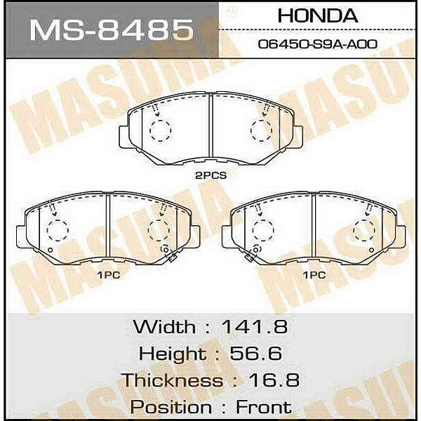 MASUMA MS-8485 (06450S9AA00 / 06450S9AA01 / 06450S9AE51) колодки дисковые передние\ Honda (Хонда) cr-v II 2.0 / 2.2cdti 0