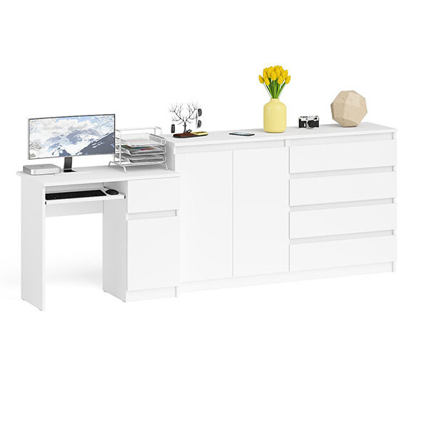 Стол компьютерный Мори МС-1 правый + Комод МК1600.1, цвет белый