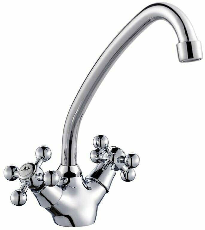 Смеситель для раковины на кухню или ванну. Кухонный кран для воды с высоким изливом для мойки. Смеситель для кухни с высоким поворотным изливом VIKO V-1203 Хром
