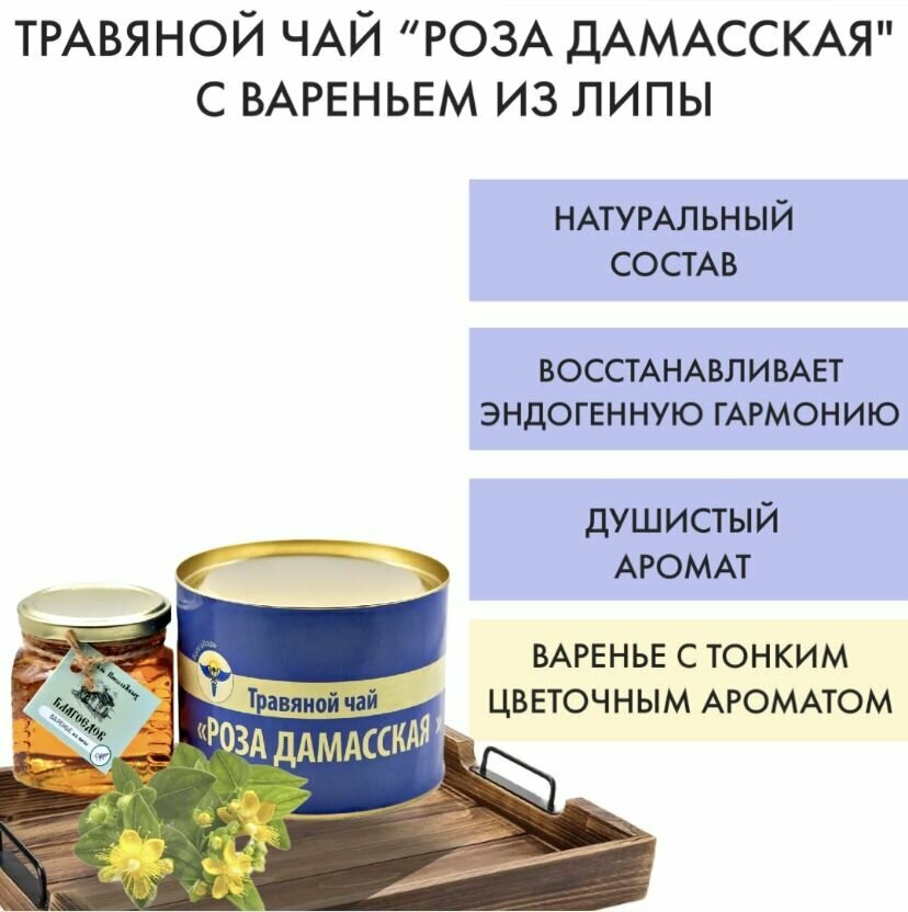 Листовой чай Роза дамасская с вареньем из липы - подарочный набор Благоедов