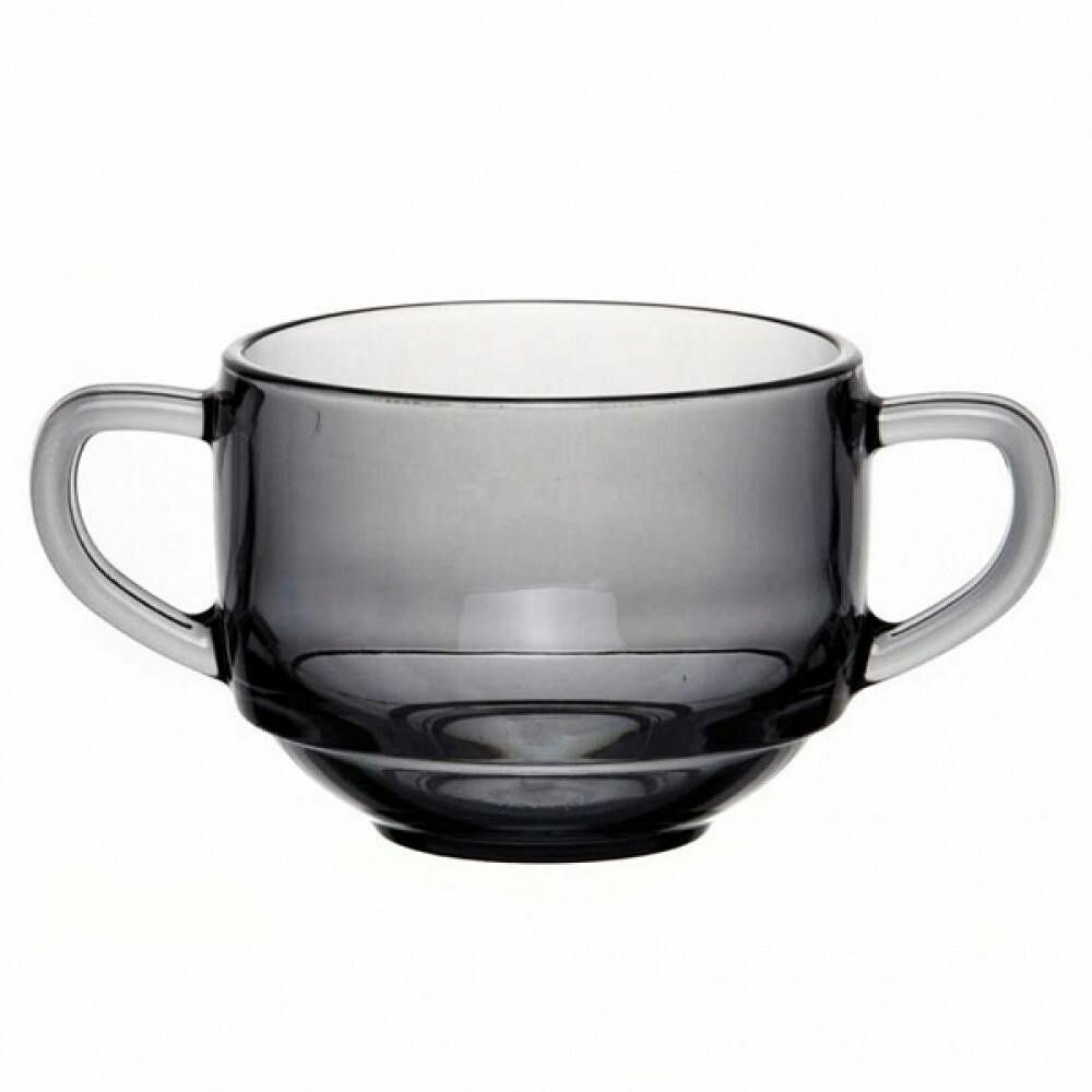 Бульонница из серого стекла с ручками 480 мл