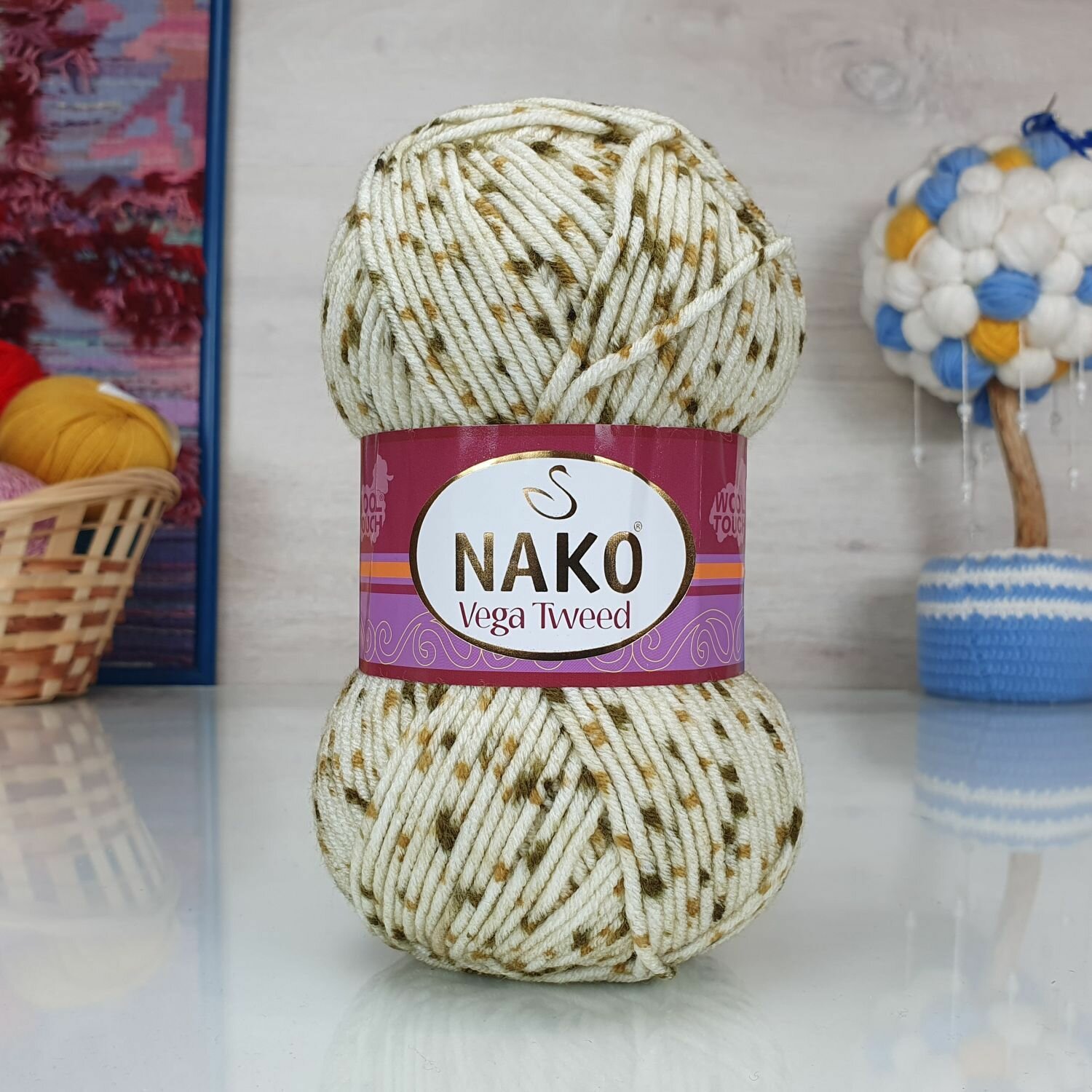 Пряжа Vega Tweed, Nako, молочный - 35017, 100% премиум аркил, 5 мотков, 100 г, 195 м.