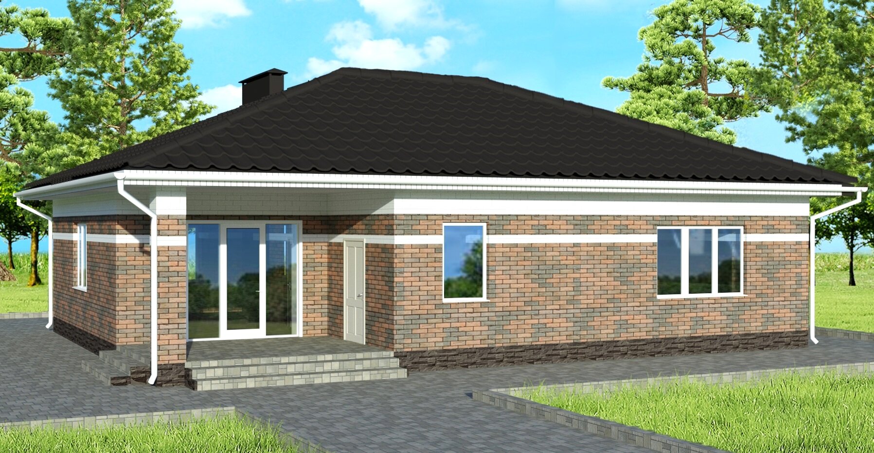 Проект дома для ипотеки и строительства 11-0074А (139,96 м2, 14,92*11,95 м, газосиликатный блок 375 мм, облицовочный кирпич 120 мм)