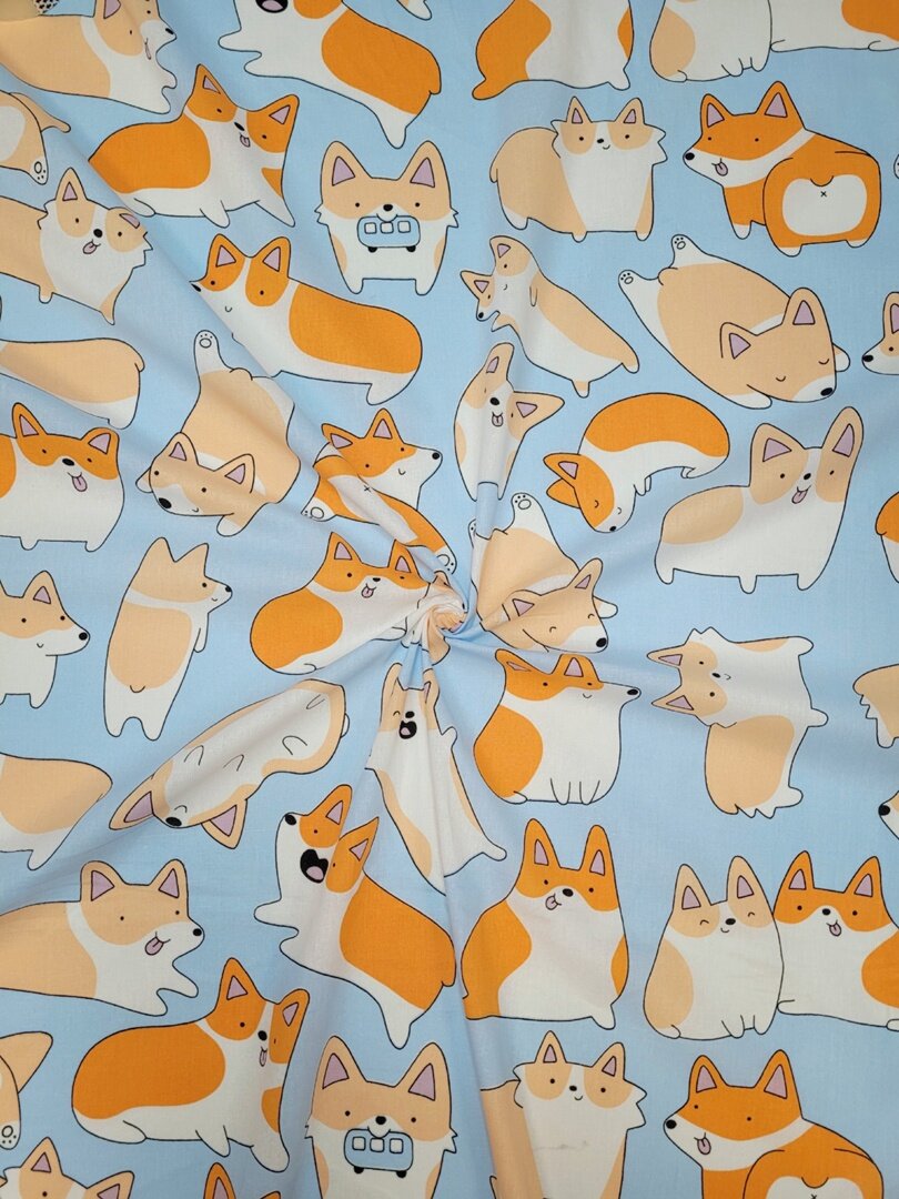 Ткань Поплин "Малыши Корги" 100*150