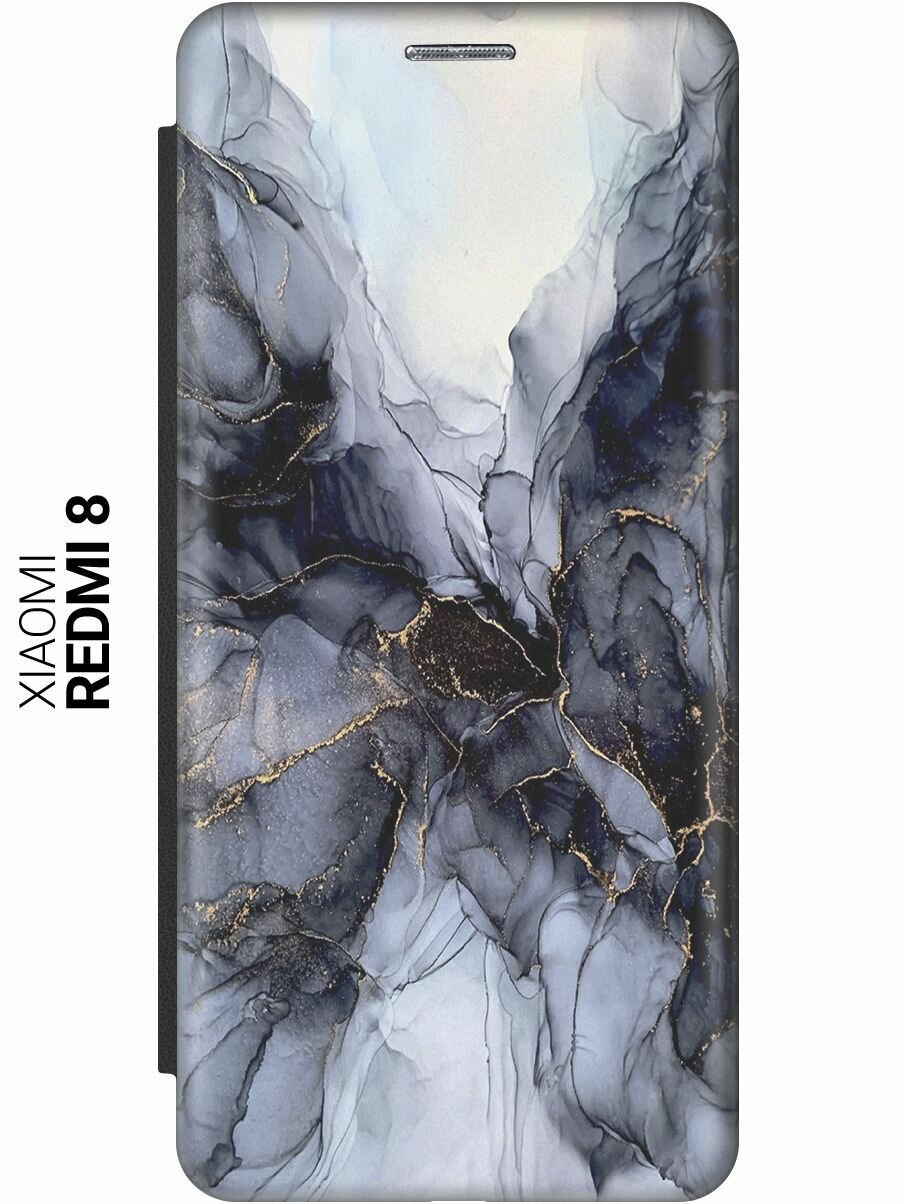 Чехол-книжка на Xiaomi Redmi 8, Сяоми Редми 8 с 3D принтом "Черно-белый мрамор" черный