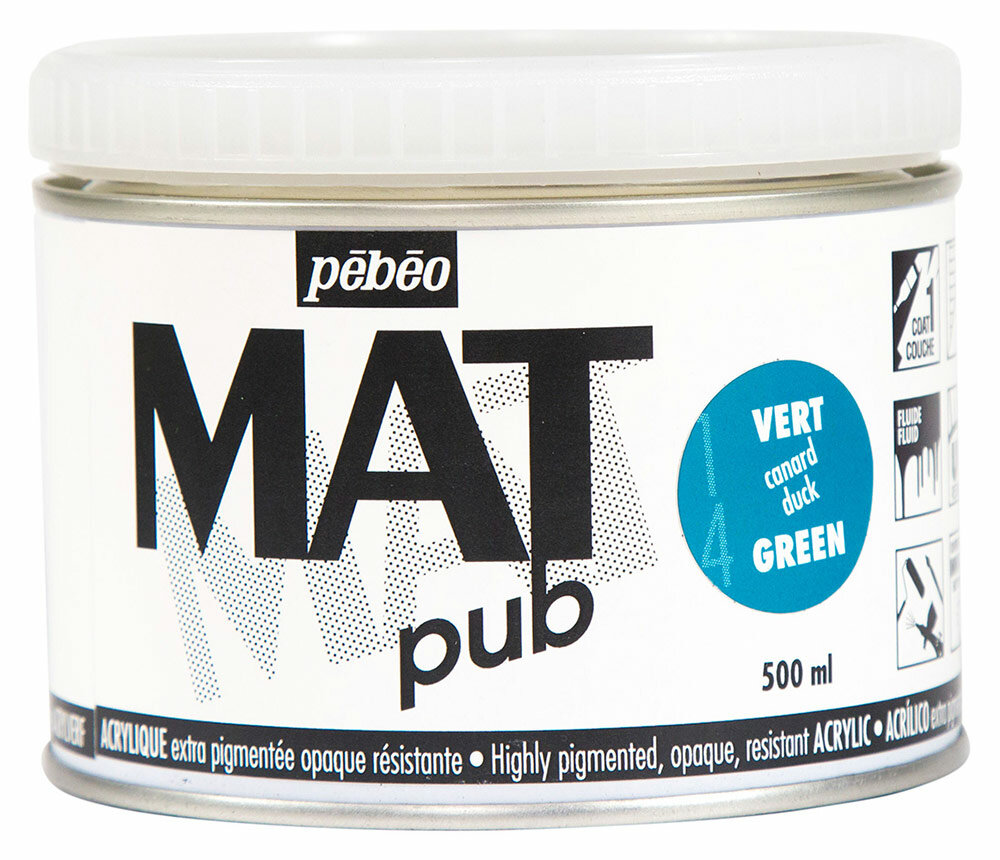 Акриловая краска Pebeo "Mat Pub", экстра матовая, №1, 257014, сине-зеленая, 500 м