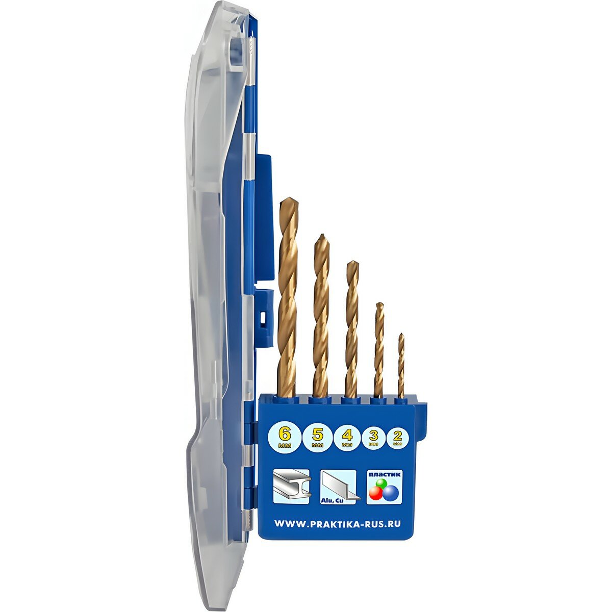 Набор сверл по металлу ПРАКТИКА "Профи", нитрид титана, 5 шт 2,3,4,5,6 мм, про кассета (640-247)