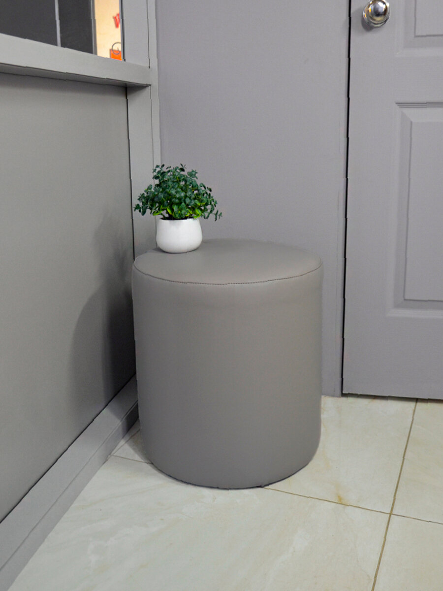 Прочный круглый пуфик для спальни 113, Искусственная кожа, 40х40х40 см.