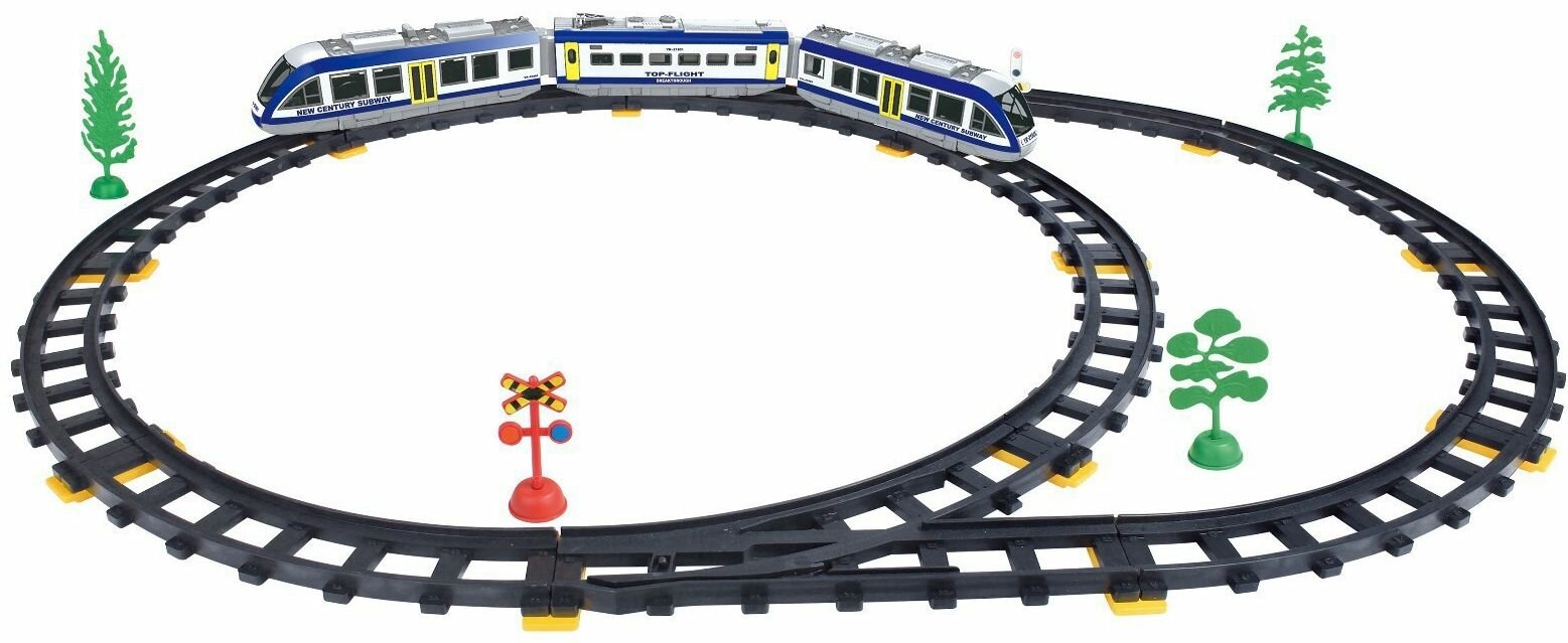 Детская игрушечная железная дорога "Скорый поезд" на пульте управления, со световыми и звуковыми эффектами, в наборе поезд на 3 вагона, работает от батареек