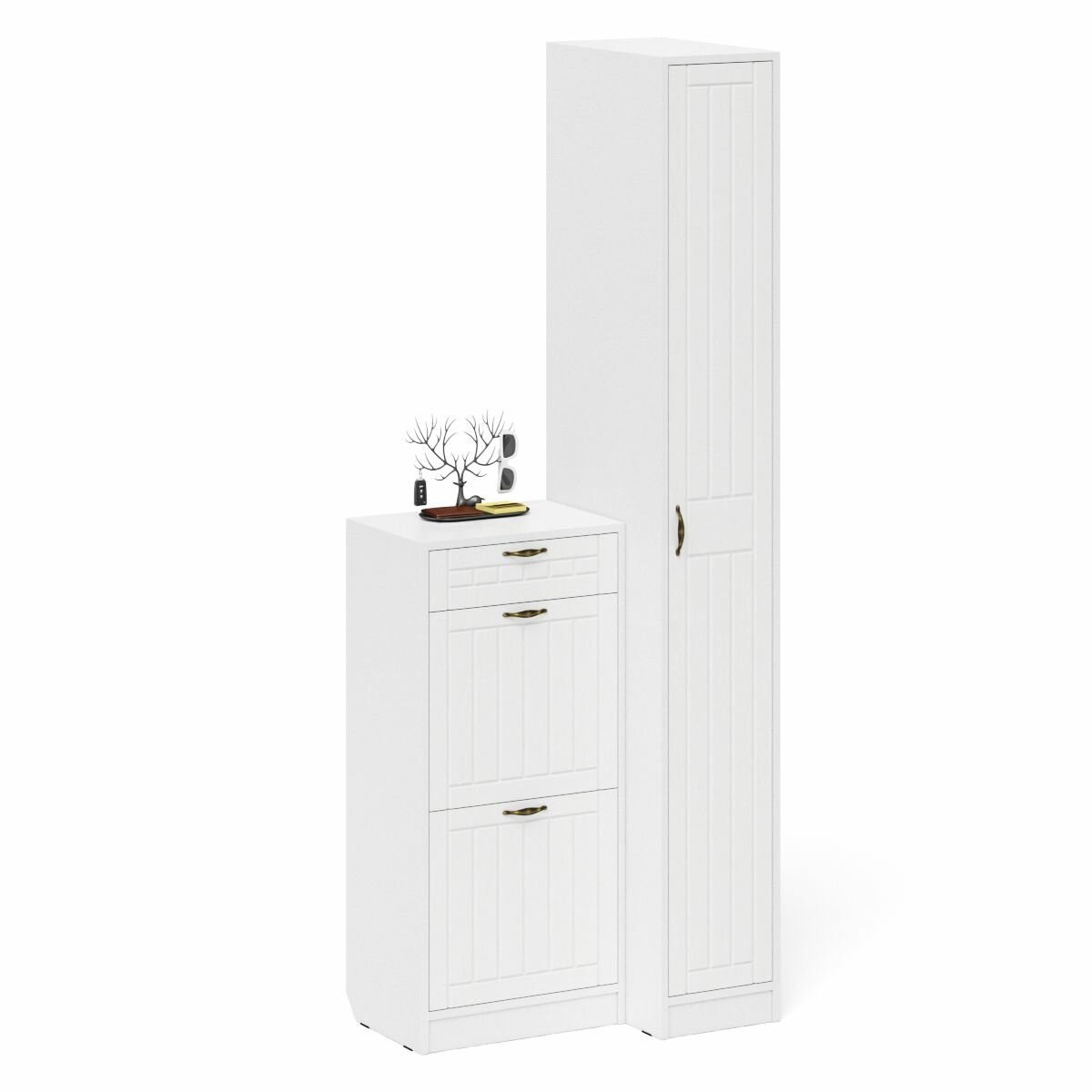 Прихожая Мебельный двор П-6 Компоновка № 42, цвет белая шагрень/белое дерево прованс