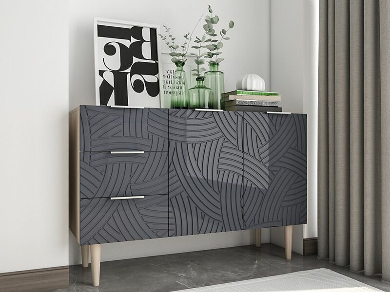 Комод для вещей "Йорк 29" 120х80х40, кремона шампань / графит глянец