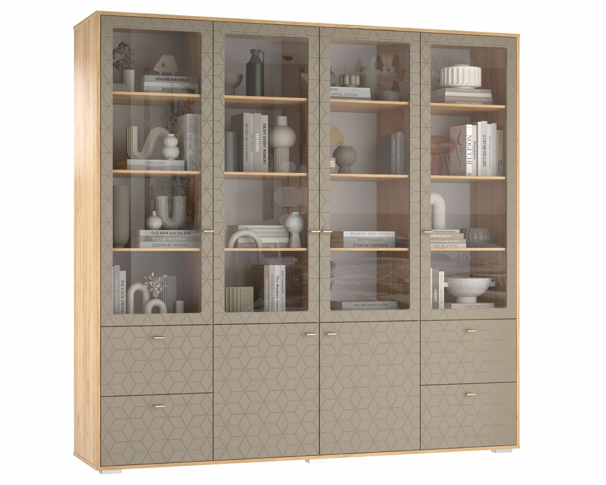 Книжный шкаф с полками "Монс 5" 204х200х50 Дуб крафт золотой / Мокко