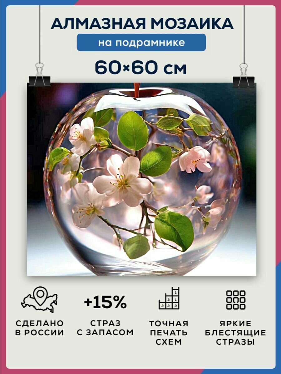 Алмазная мозаика 60x60 Стеклянное яблоко на подрамнике
