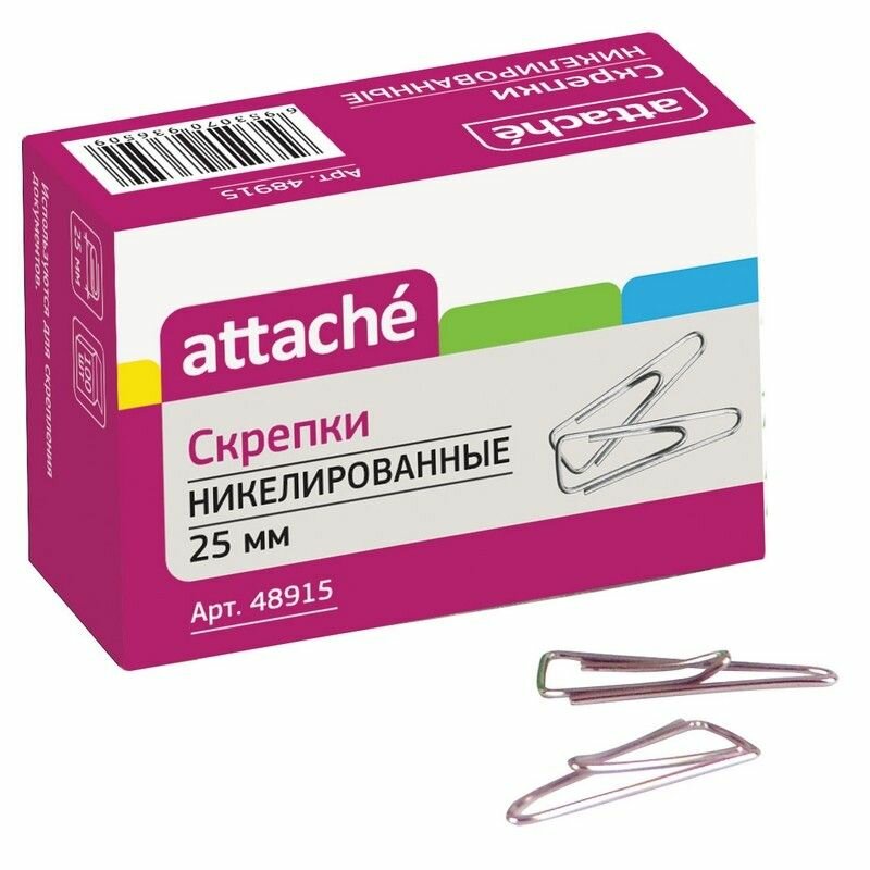 Скрепки 25мм ATTACHE, треуг, никель, 100шт/уп (3 упаковки)