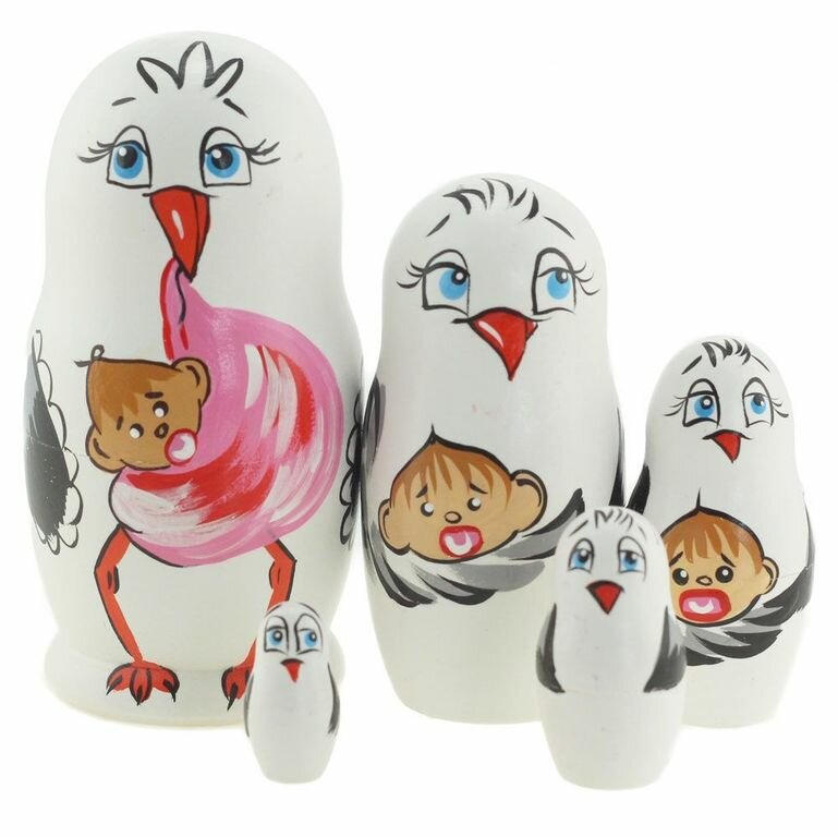 Матрешка "Аист с ребенком (девочка)", 5 кукол, 100*50 мм