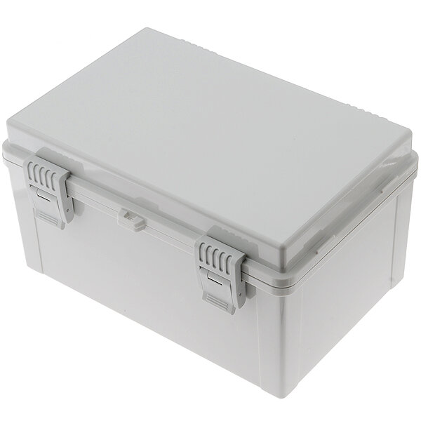 Коробка KG 300x200x160 пластиковая с петлями и пластик. защелками 300х200х160мм IP66 серая