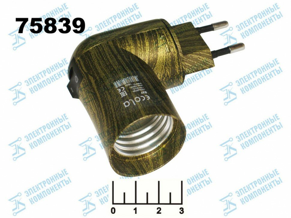 Патрон для лампы E27 с вилкой и выключателем поворотный черненая бронза