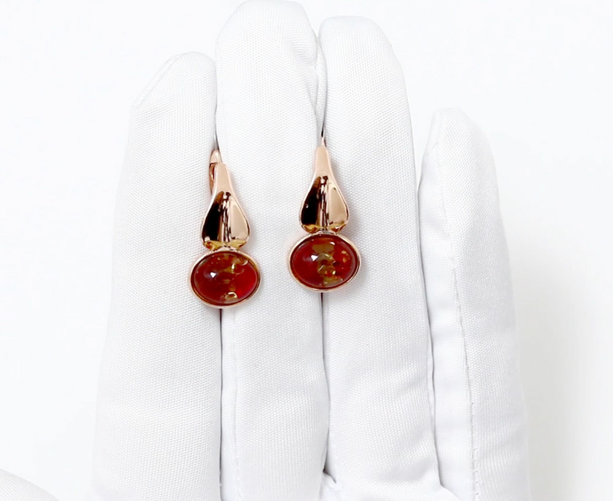 Серьги, серебро, 925 проба, золочение, янтарь