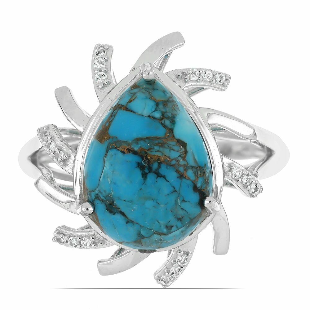 Кольцо, серебро, 925 проба, родирование, бирюза, топаз