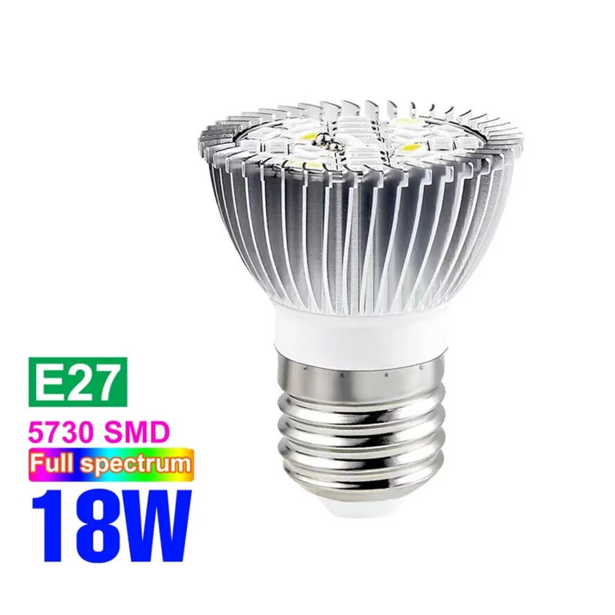 Светодиодная фитолампа RnnTuu, полный спектр, 18-100Вт E27 18W-(85-265V)