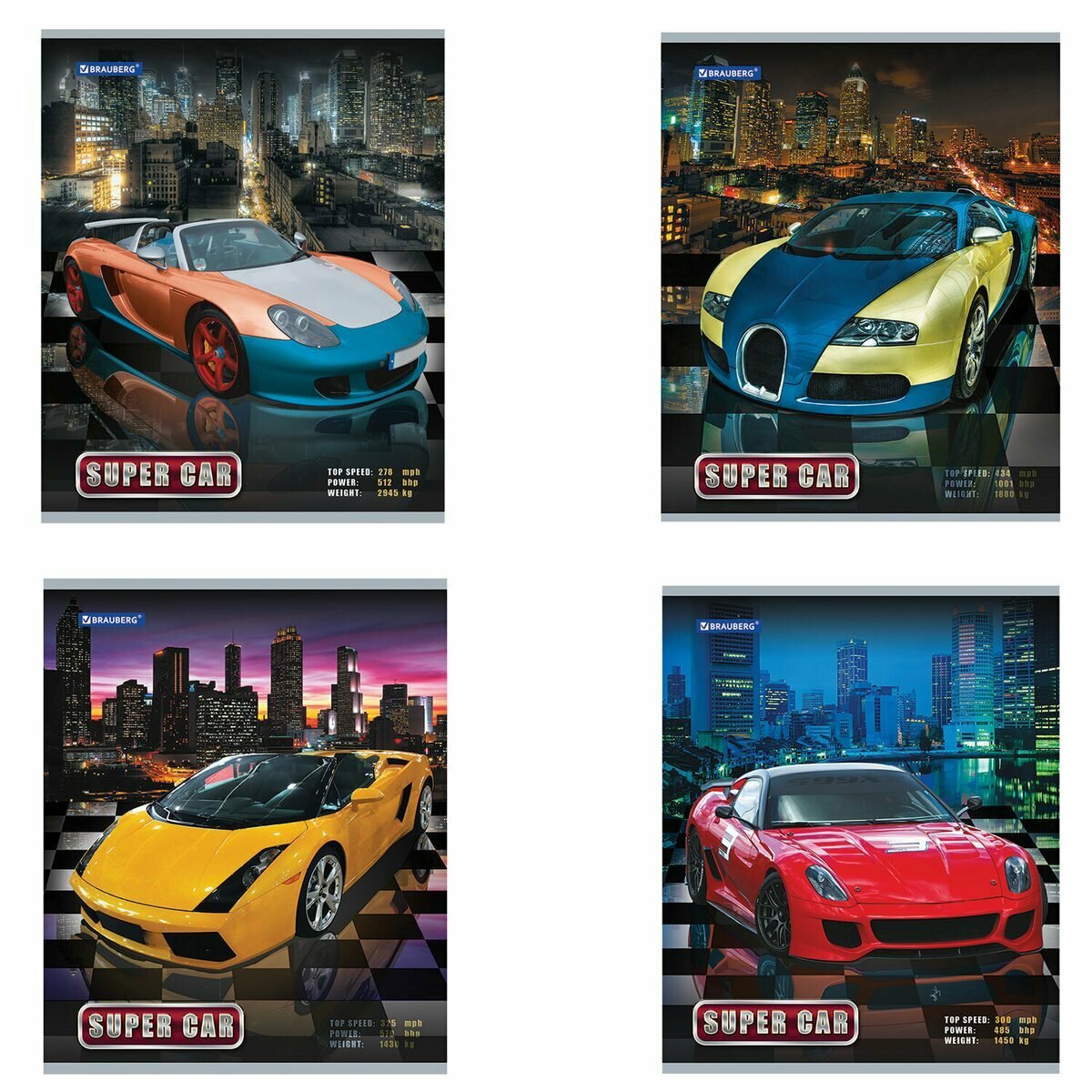 Тетрадь общая 48л, А5 Brauberg Эко "Авто" (клетка, скрепка, картон мелованный) (401282), 100шт.