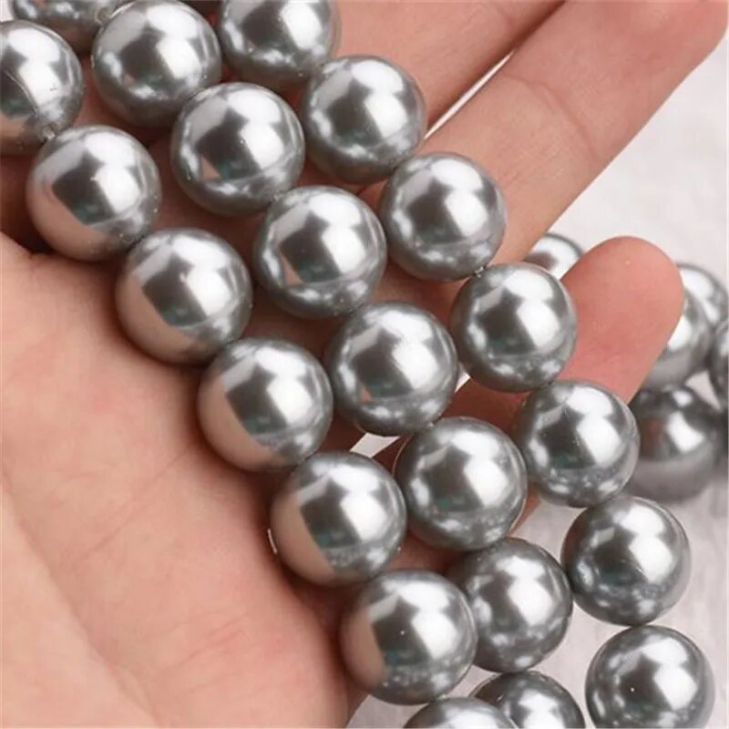 Разноцветные бусины из раковин HUANHUAN JEWELRY 15 дюймов Серебряный, 8mm 48pcs, gray