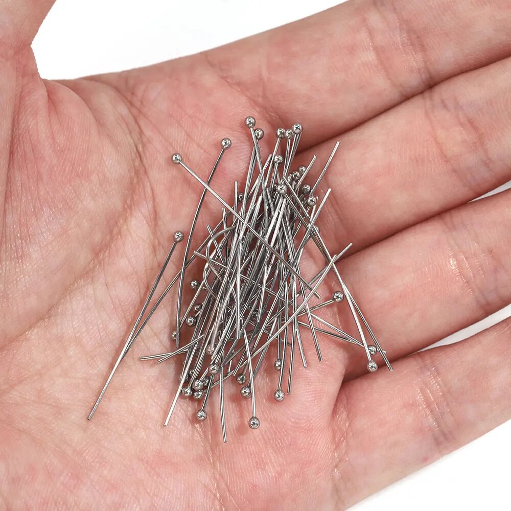 50 шт, булавки с круглой головкой для изготовления ювелирных изделий, заколки для глаз из нержавеющей стали «сделай сам», заколки для изготовления ювелирных изделий, принадлежности для самостоятельного изготовления 30mm, белый