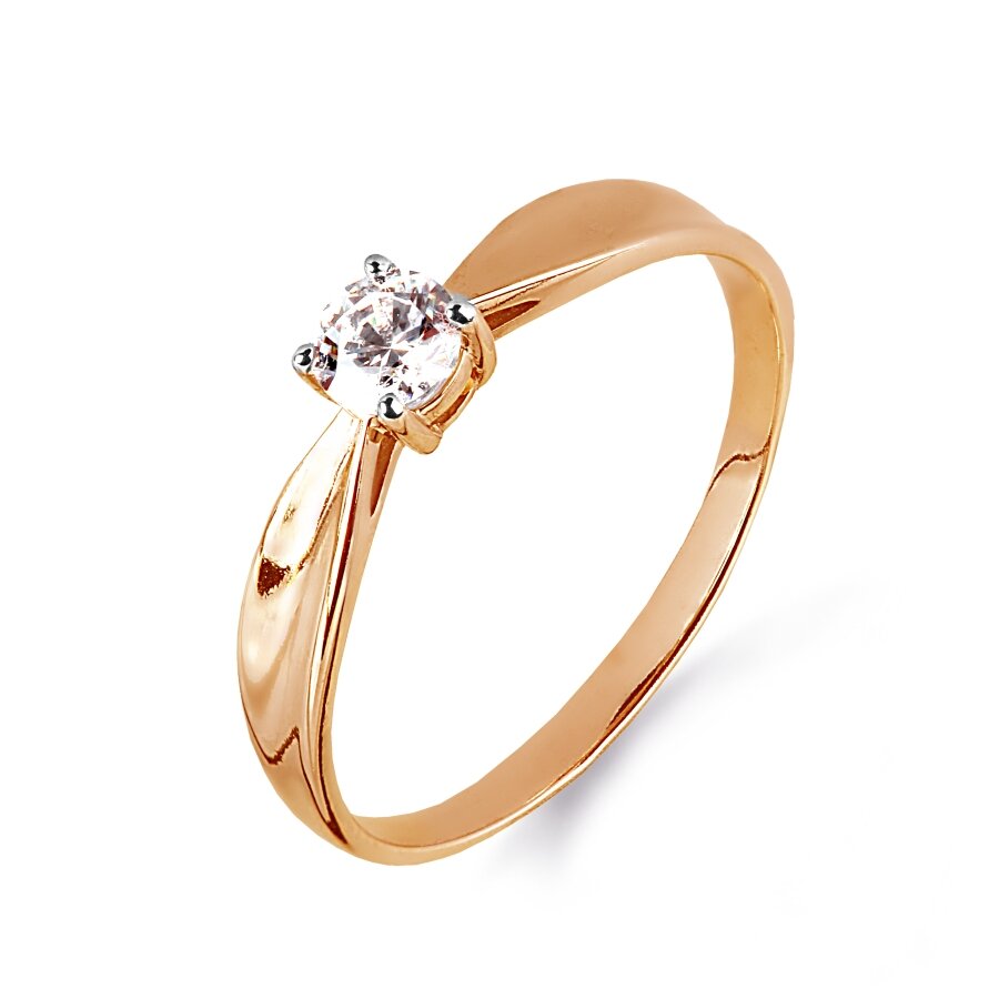 Кольцо помолвочное, красное золото, 585 проба, родирование, фианит