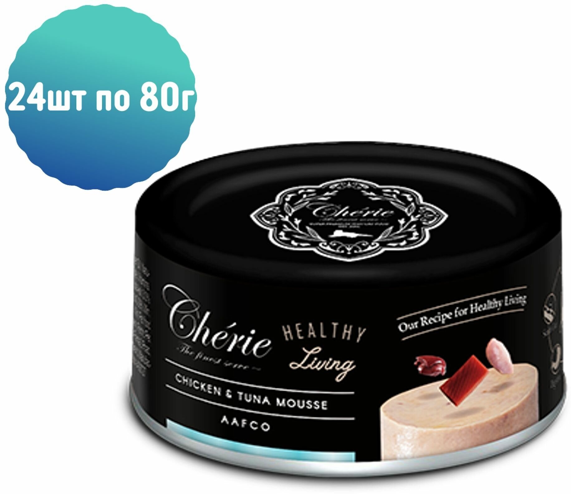 Влажный корм Pettric Cherie для кошек, мусс из курицы и тунца 24 шт х 80 г
