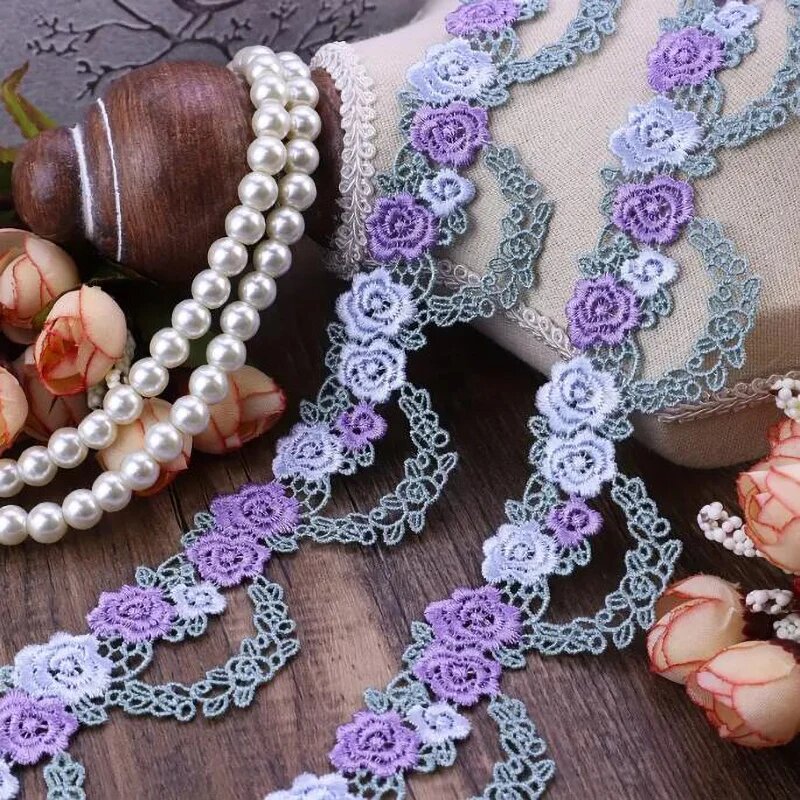 Кружевная лента с вышивкой фиалкового цвета, 3,5 см