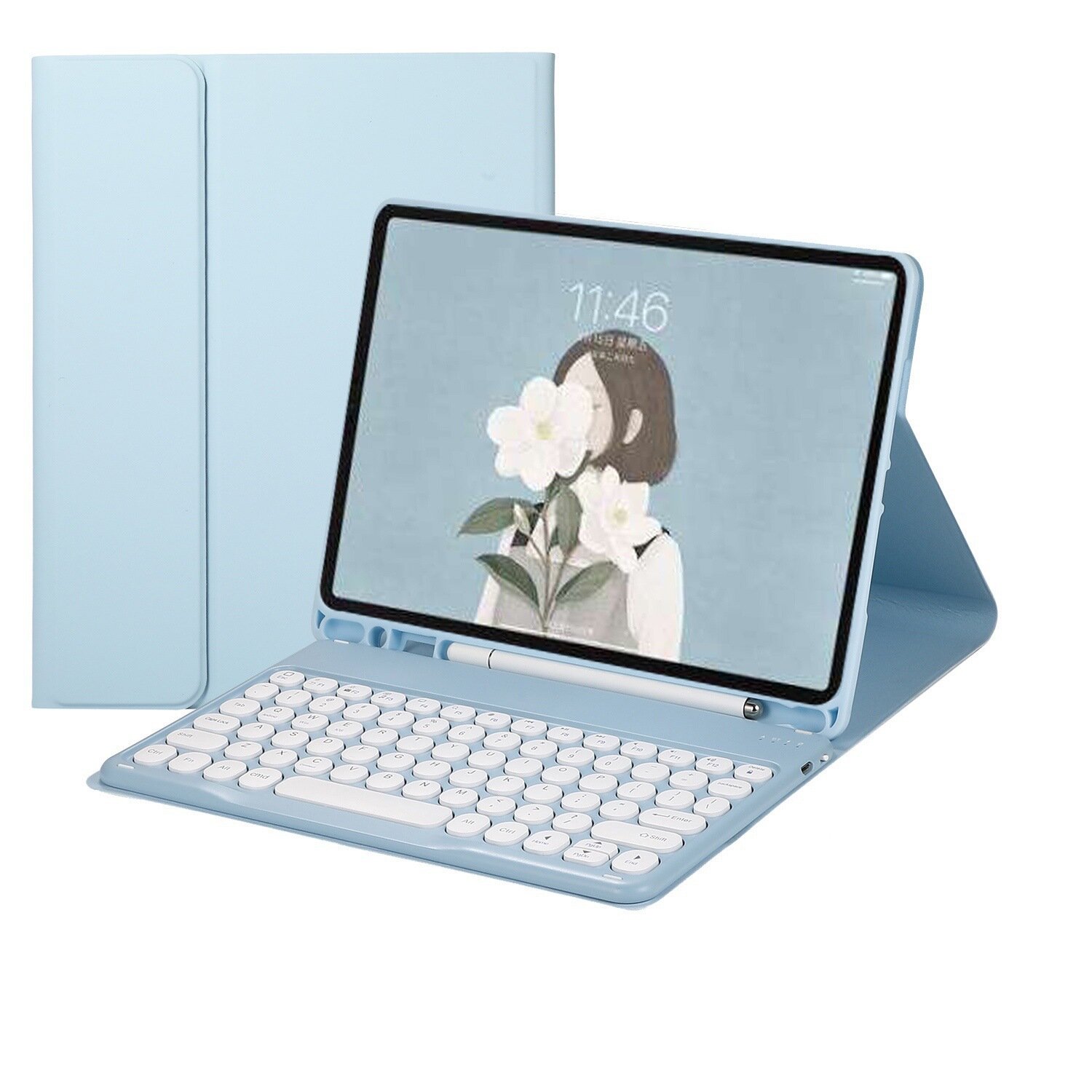 Чехол-клавиатура, для iPad 7/8/9/Air 3, цвет небесно-облачный, голубой