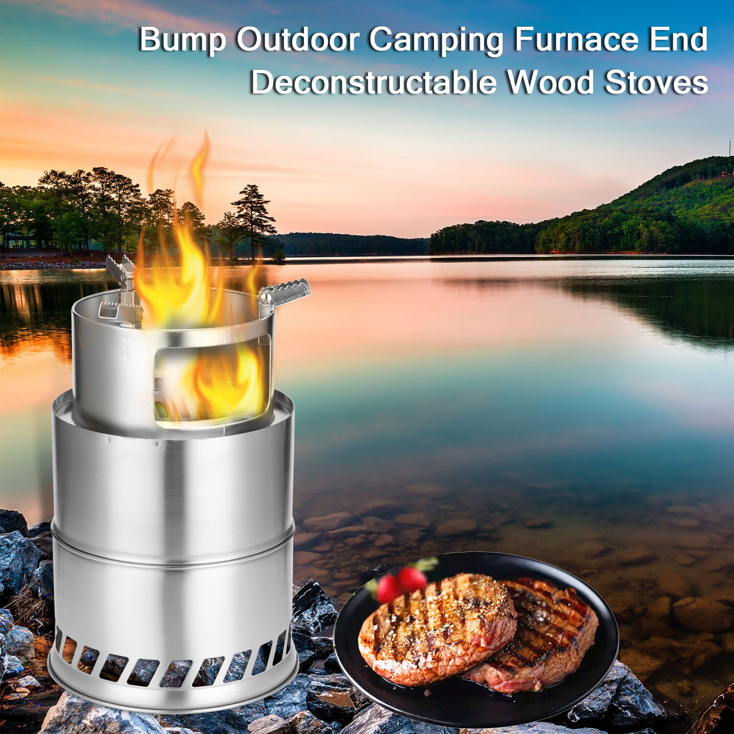 Bump Outdoor Camping Furnace End Разборные дровяные печи Портативные пикниковые печи-барбекю Cross Border Ветрозащитная кухонная печь из нержавеющей стали Разборная дровяная горелка для кемпинга и пикника