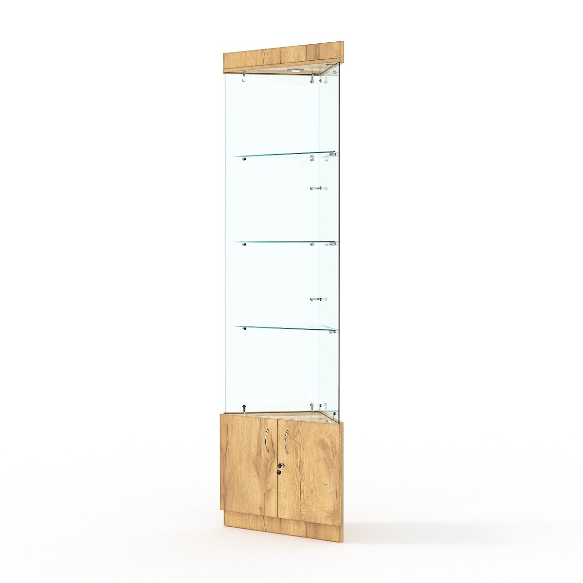 Витрина стеклянная "истра" угловая №101-У трехгранная (без дверок, бока - стекло), Дуб Золотистый