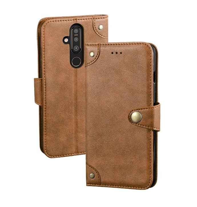 Чехол-книжка MyPads для Nokia 8.1 / Нокиа 8.1 с декоративными пуговицами, коричневый